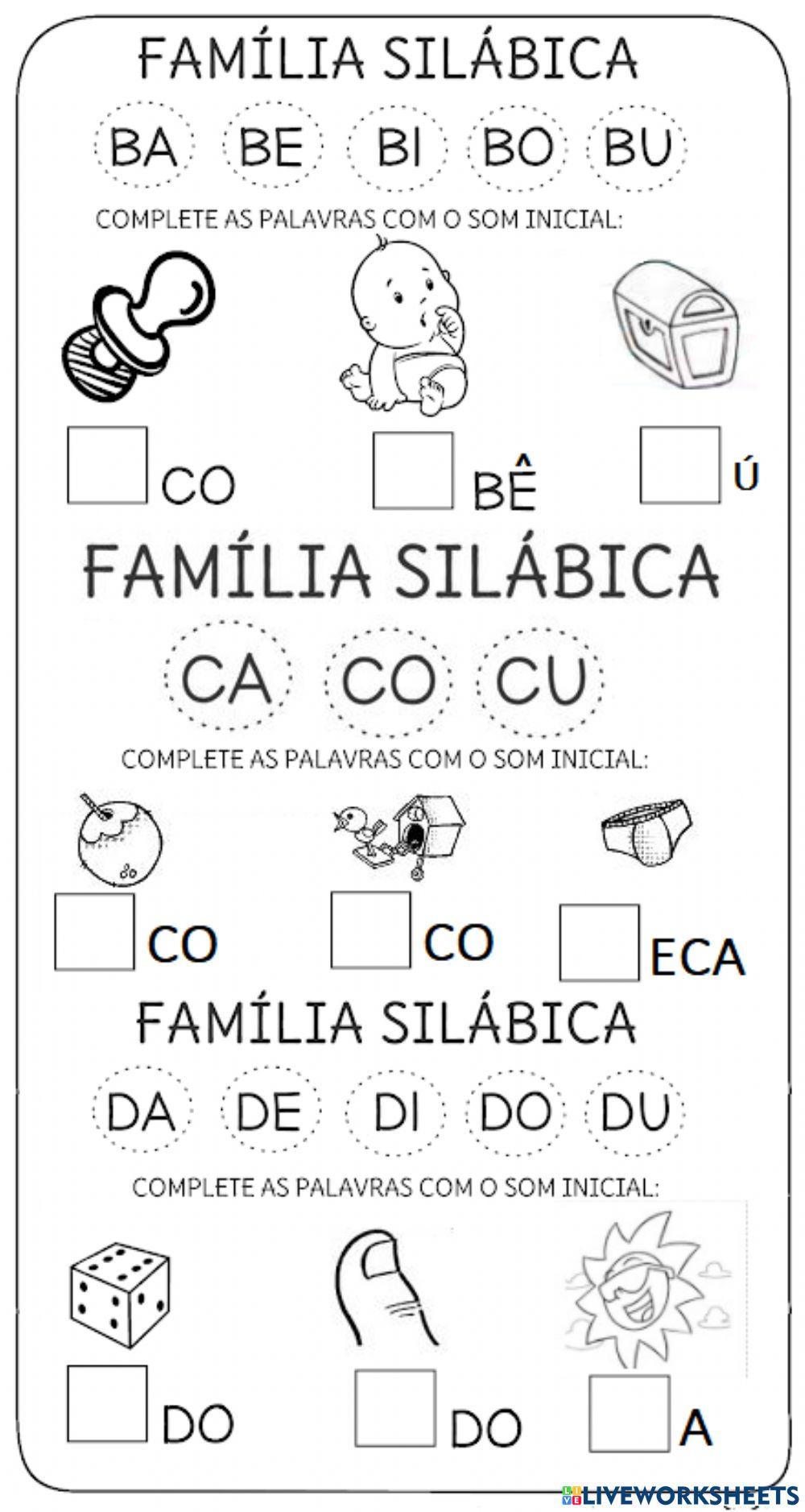 Família Silábica do B, C e D worksheet | Live Worksheets