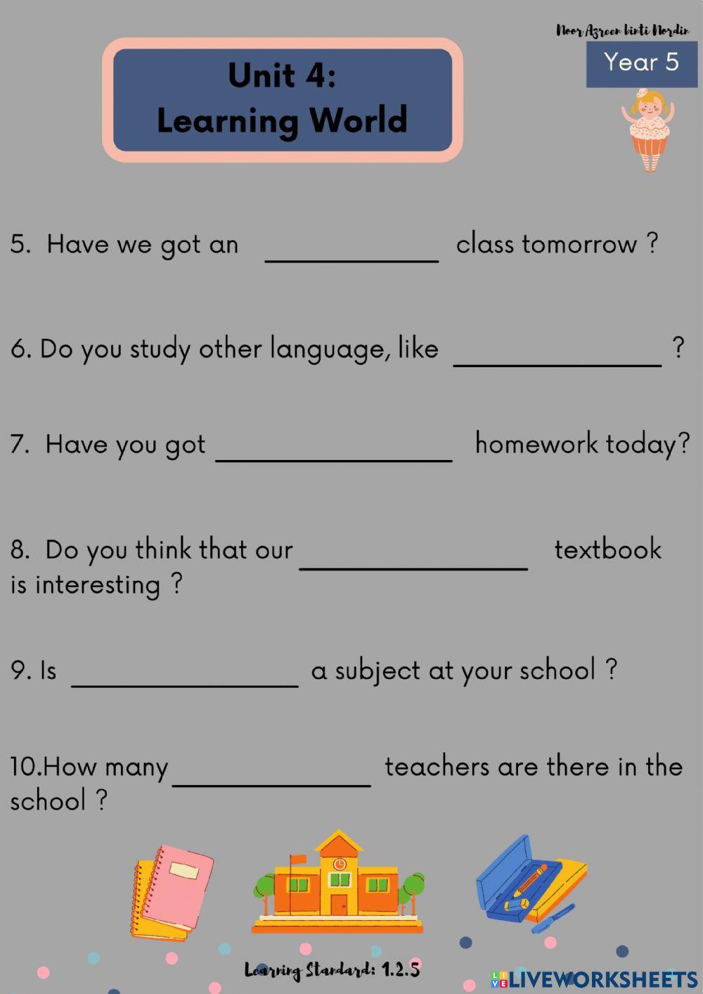 Year 5: learnin… | Free Interactive Worksheets | 1185133