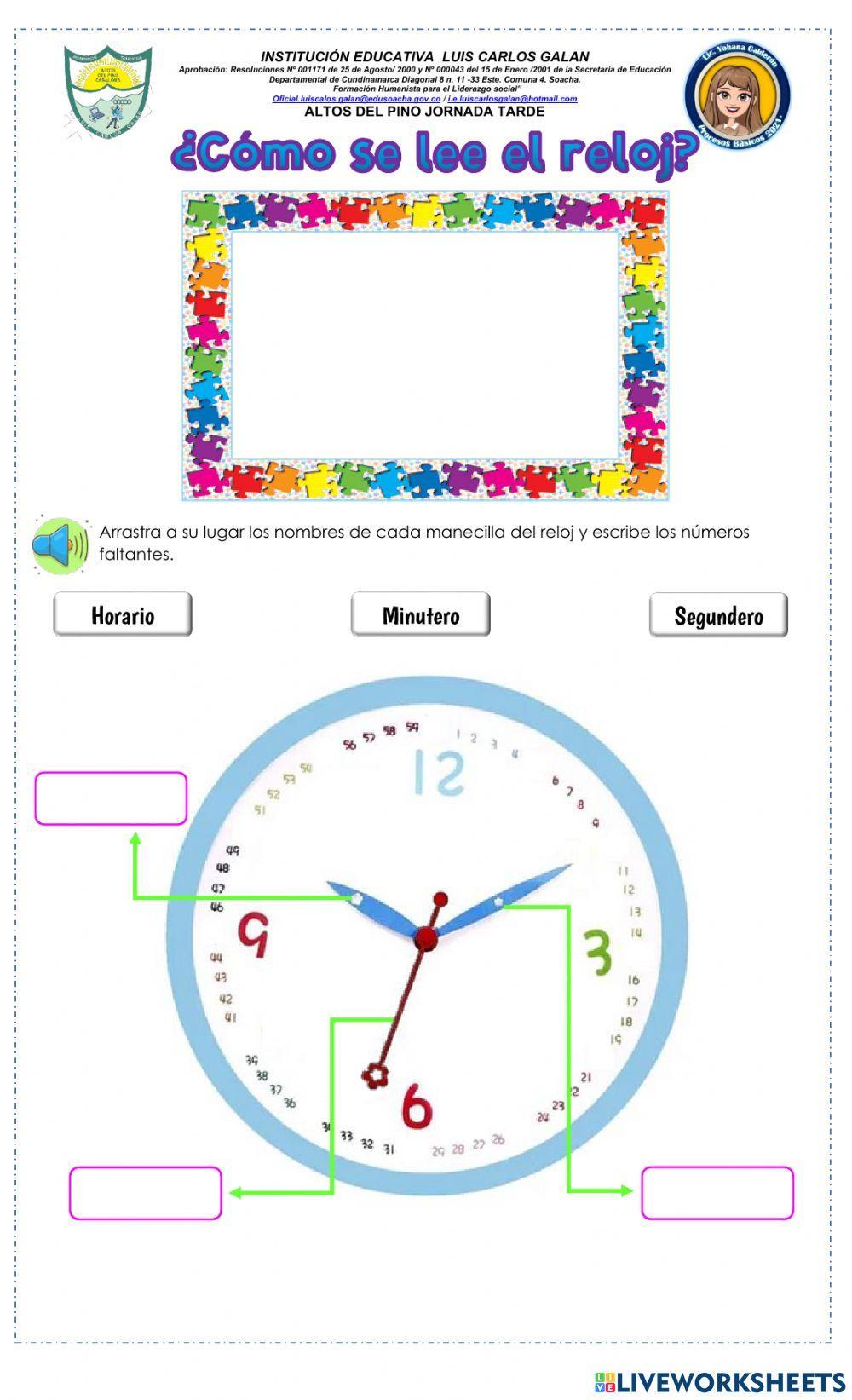 1185241 | El reloj | Yohanaycr | LiveWorksheets