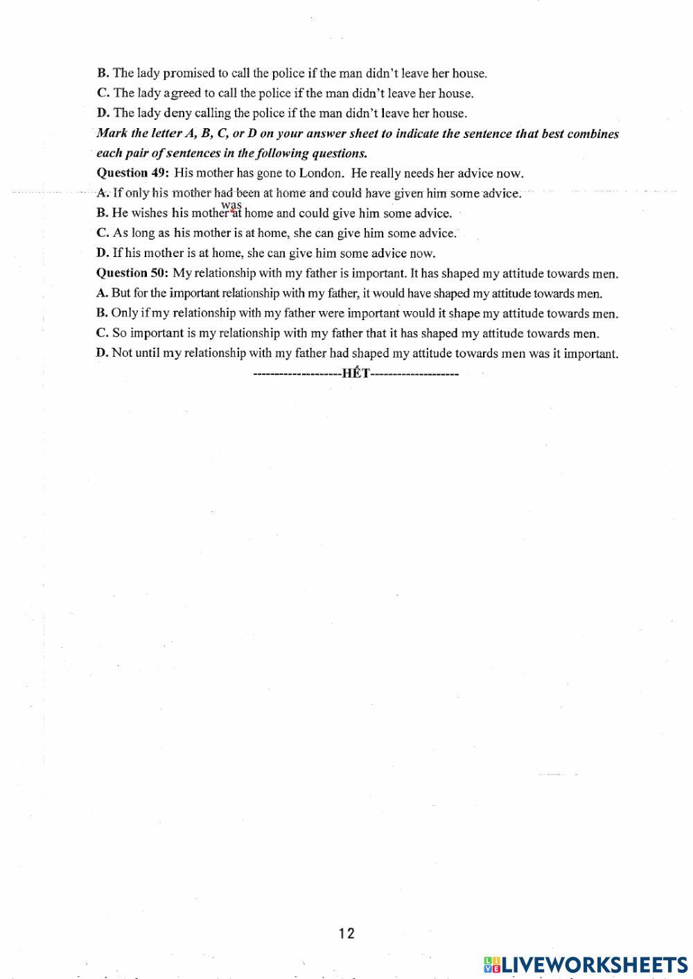 Thi THPT 2021 De 2 online exercise for | Live Worksheets