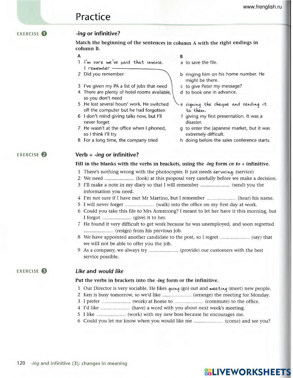 GERUNDS AND INFINITIVES online exercise for | Live Worksheets