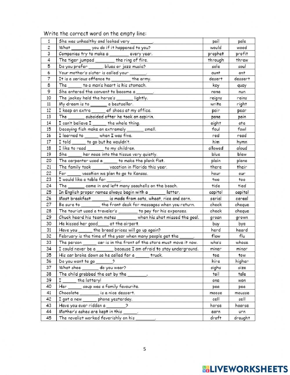 Homonyms | Free Interactive Worksheets | 1185731