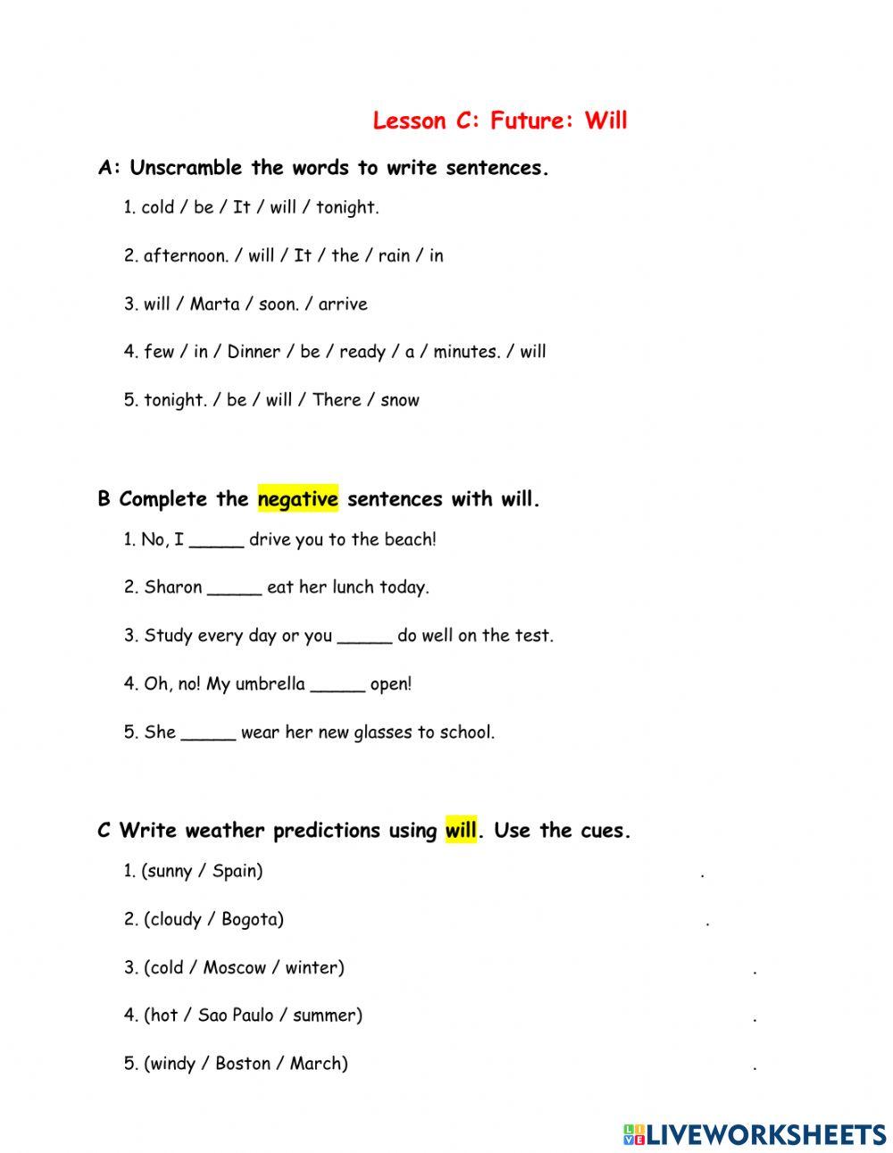 We1unit8c worksheet | Live Worksheets