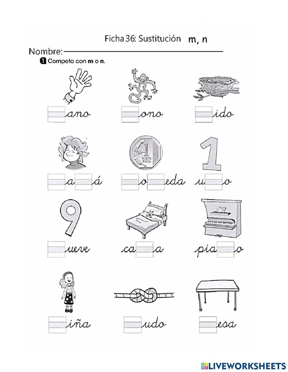 Practica de la letra m,p,b,n worksheet | Live Worksheets