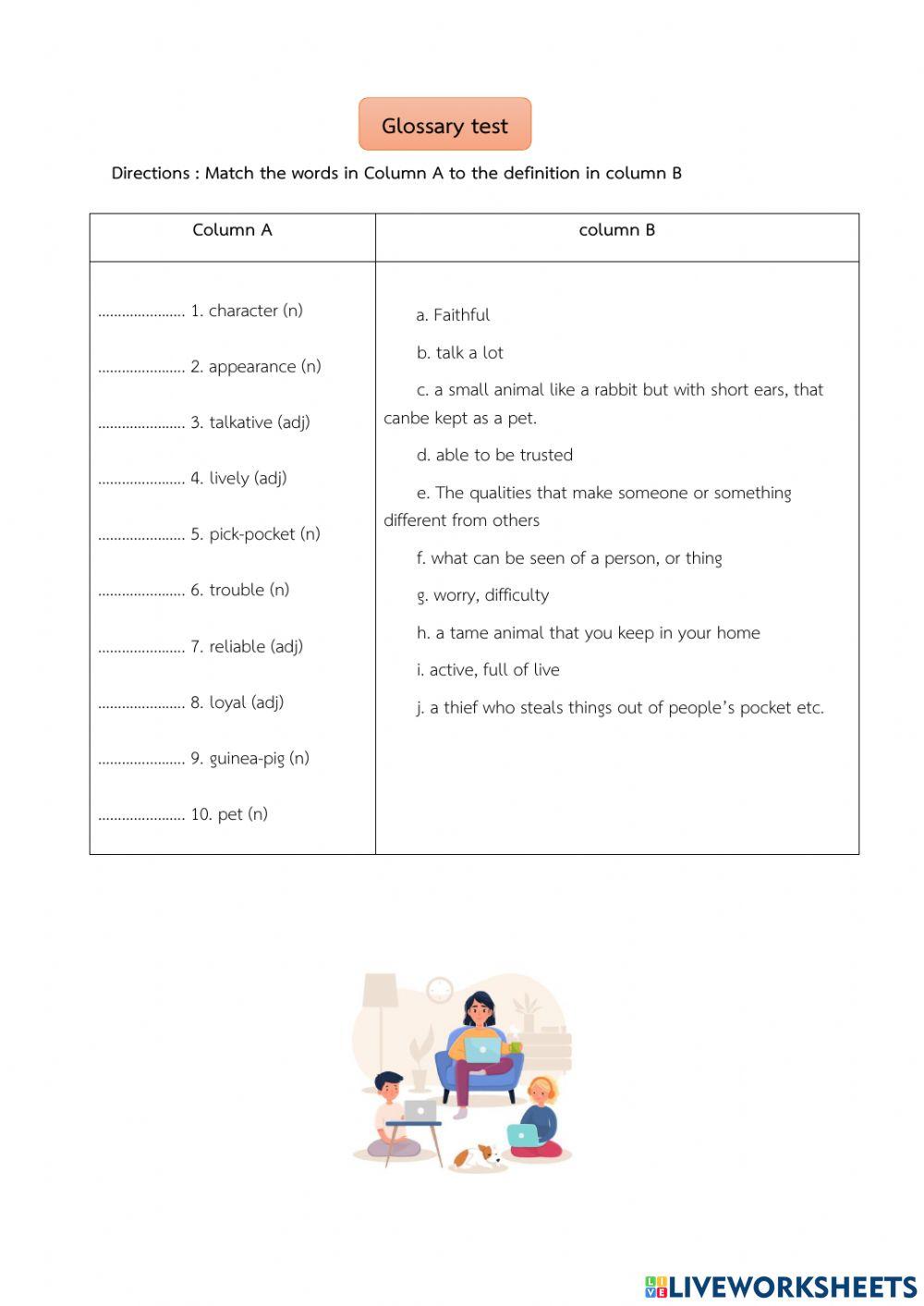 Glossary test | Free Interactive Worksheets | 1186395