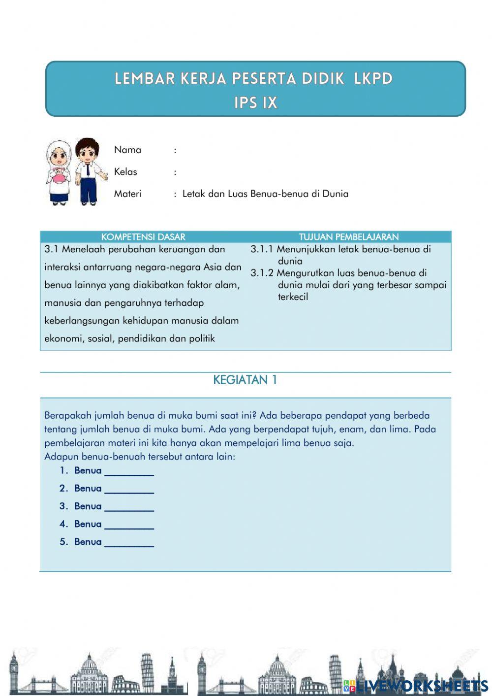 LKPD IPS Letak dan Luas Benua di Dunia 3212169 | verahrwt