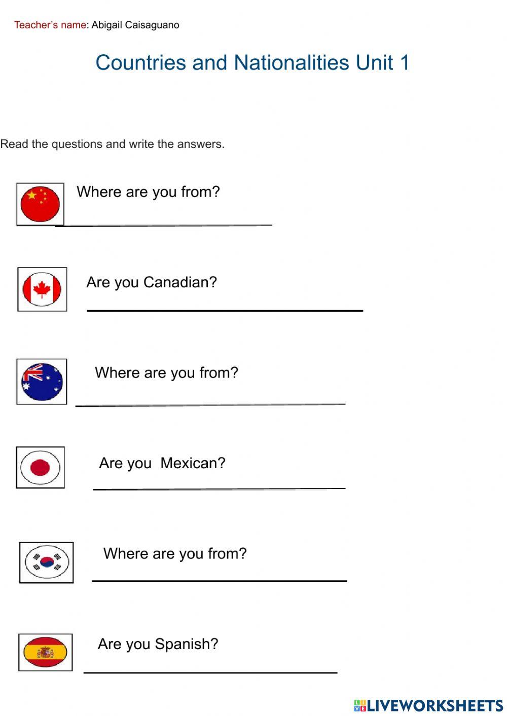 Countries and Nationalities - Empower A1- Unit 1 online exercise for | Live Worksheets