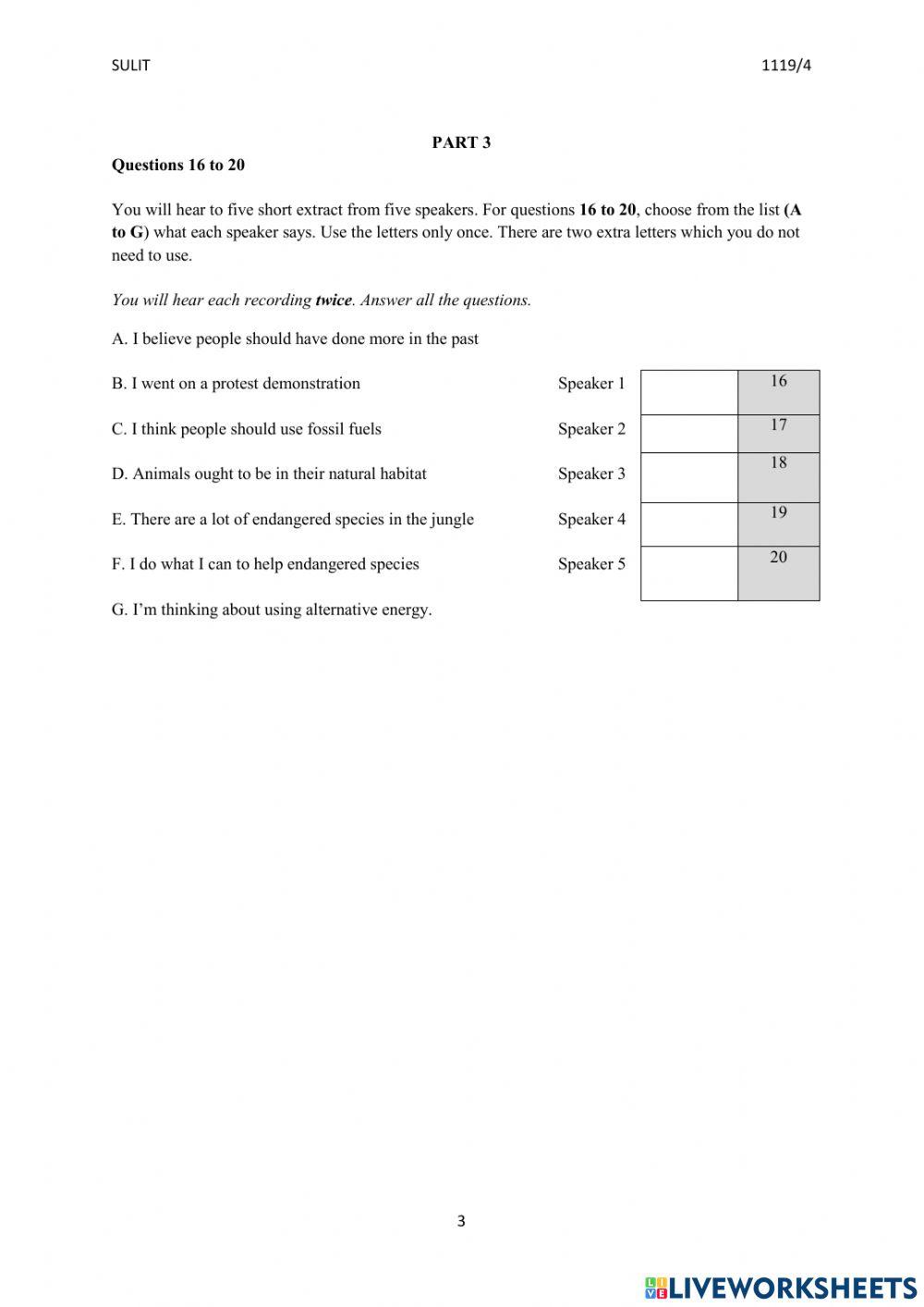 LISTENING TEST FORM 4 2021 online exercise for | Live Worksheets