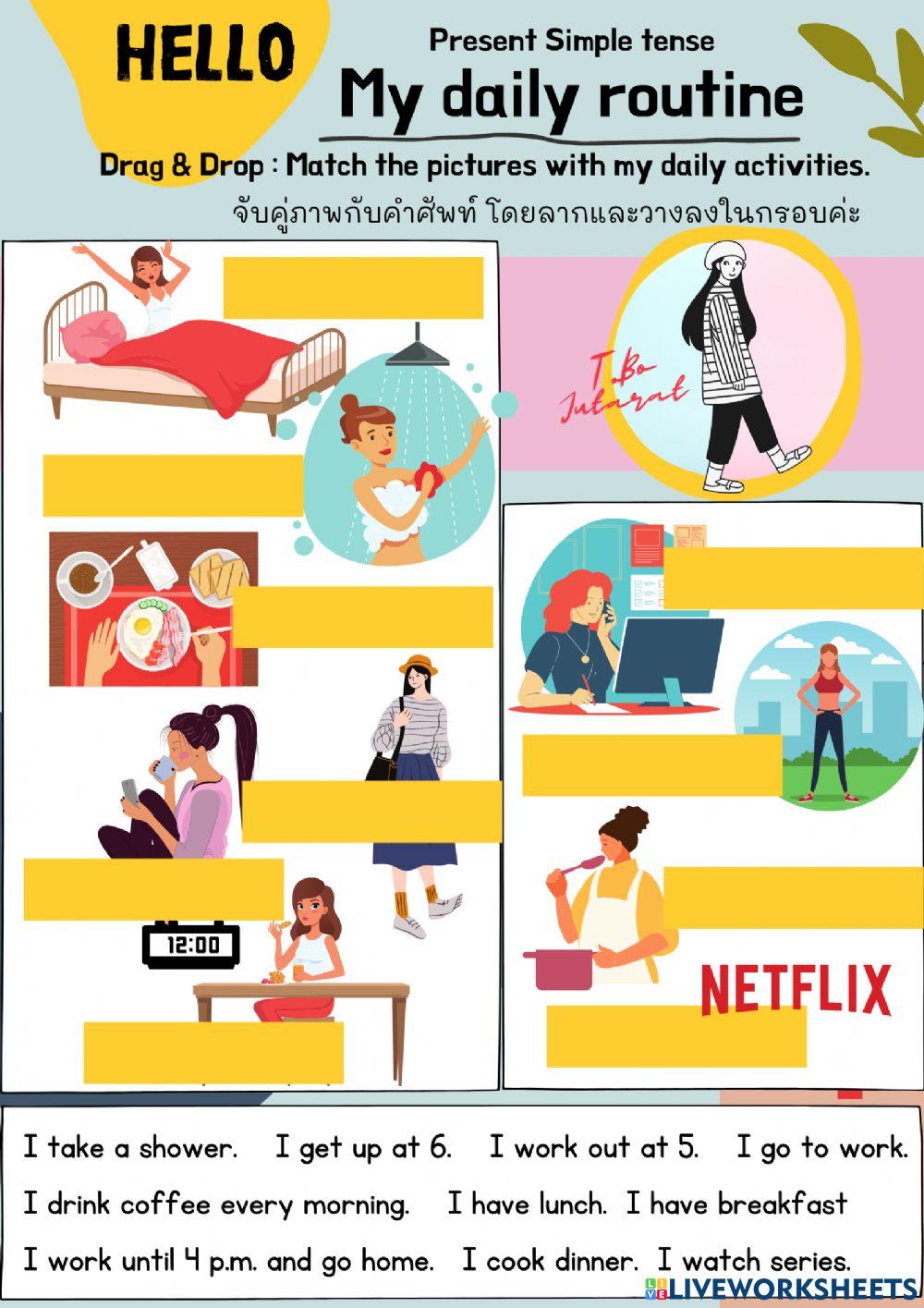 My daily routine (Present Simple tense) online exercise for | Live ... My daily routine (Present Simple tense) online exercise for | Live ...