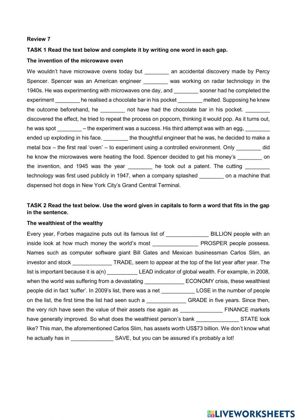 Review 7 exercise | Live Worksheets