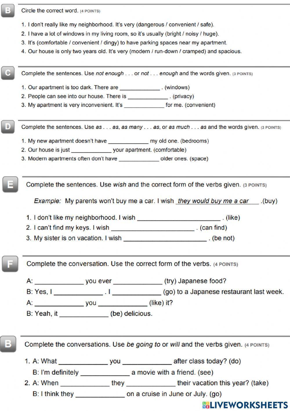 Interchange 2 -GRAMMAR activity - units 3 to 8
