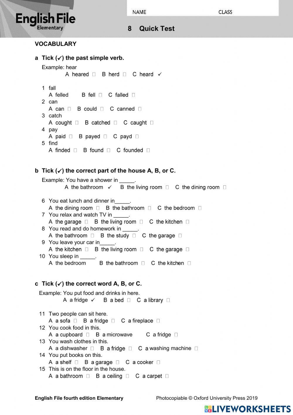 6667144 | Test 8. English File Elementary | lesoruble