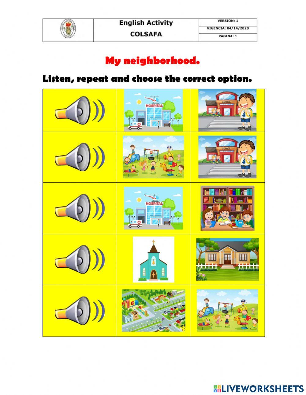Neighborhood | Free Interactive Worksheets | 1187817
