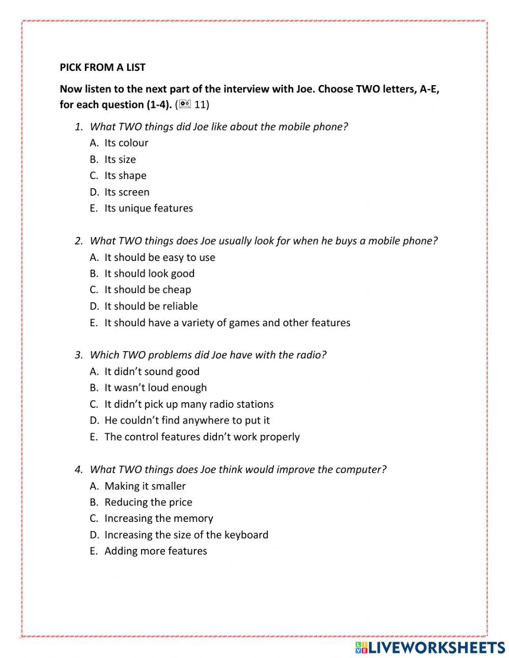 Unit 4: listening wb worksheet | Live Worksheets
