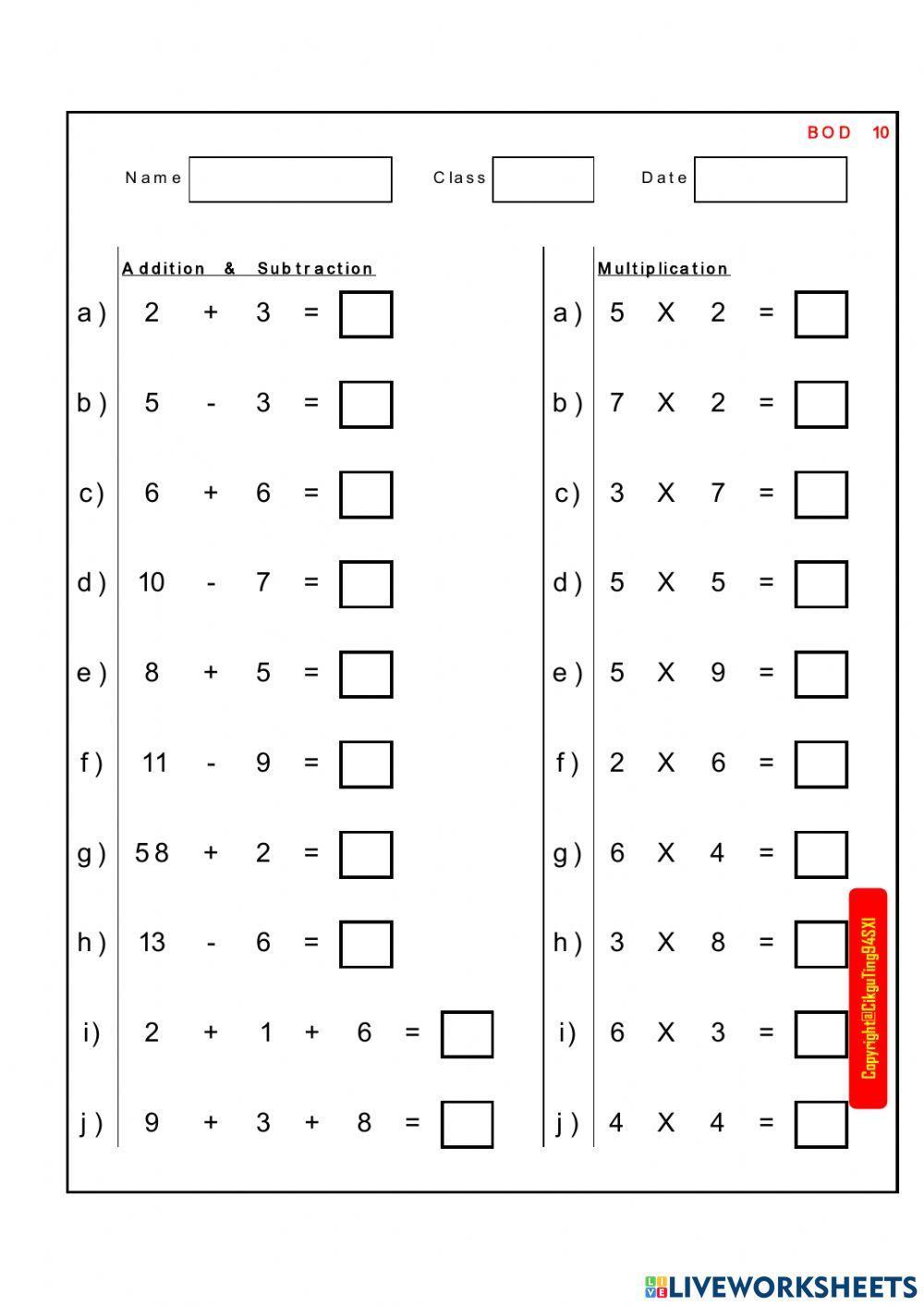 Bod 10 worksheet | Live Worksheets