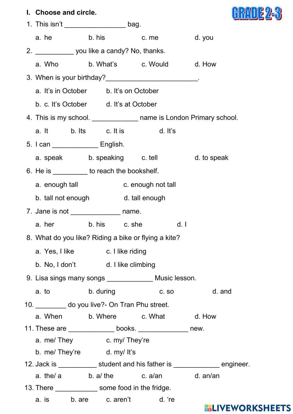 Grade 2-3 worksheet | Live Worksheets