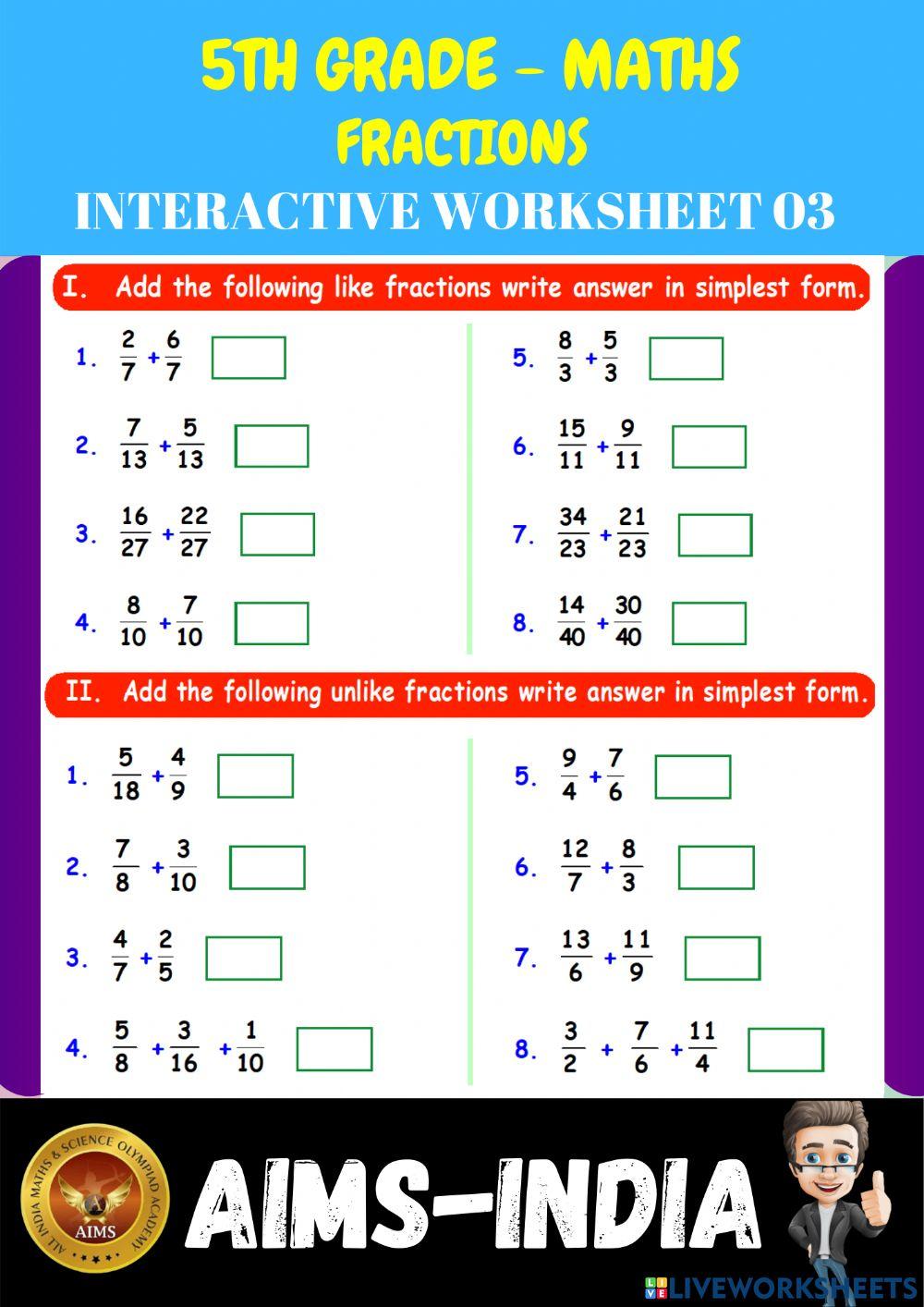 5th-maths-ps03- fractions - ch 06 worksheet | Live Worksheets