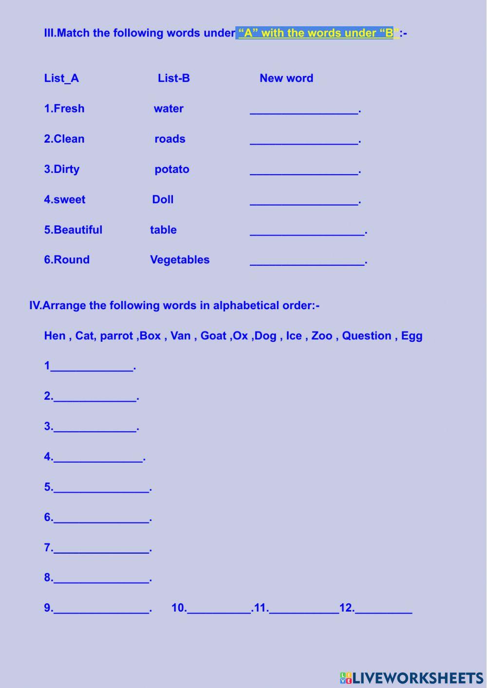 Baseline test-1 worksheet | Live Worksheets