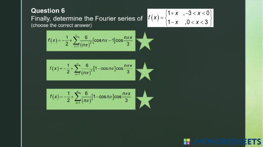 Exercise: Half-Ranged Fourier Series worksheet | Live Worksheets
