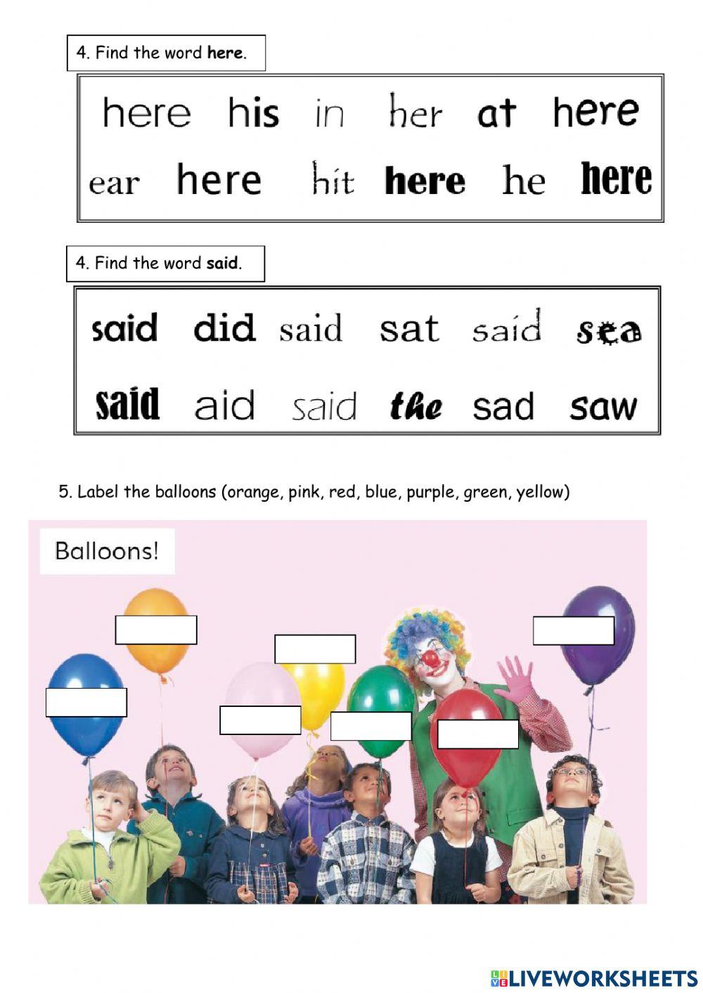 Balloons exercise | Live Worksheets