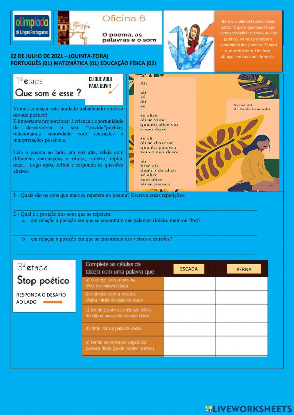 Aula remota - 22 de julho worksheet | Live Worksheets