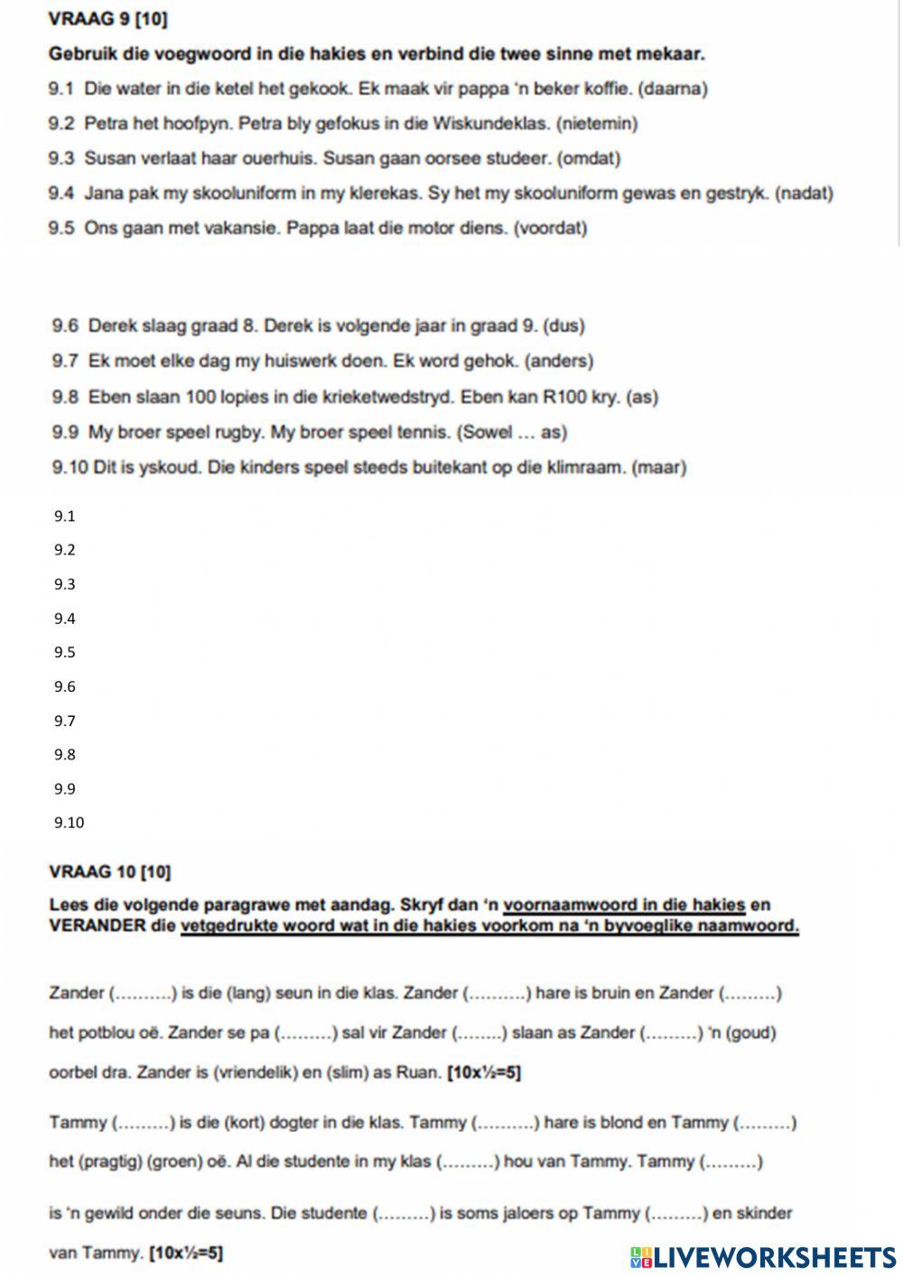 Grade 8 2019 Afrikaans taaloefen online exercise for | Live Worksheets