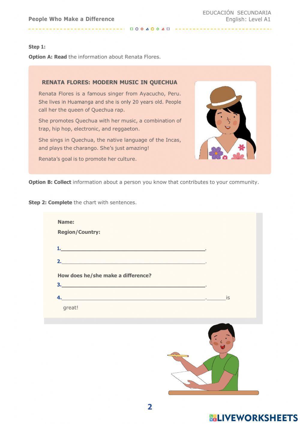 People who make a difference online exercise for 3, 4 | Live Worksheets