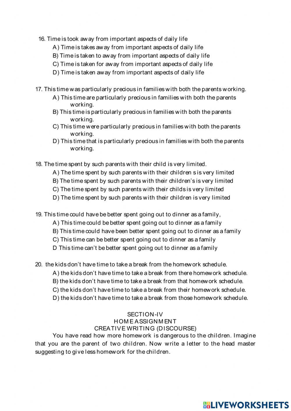 9thclass unit 3-Homework-worksheeet-6 worksheet | Live Worksheets