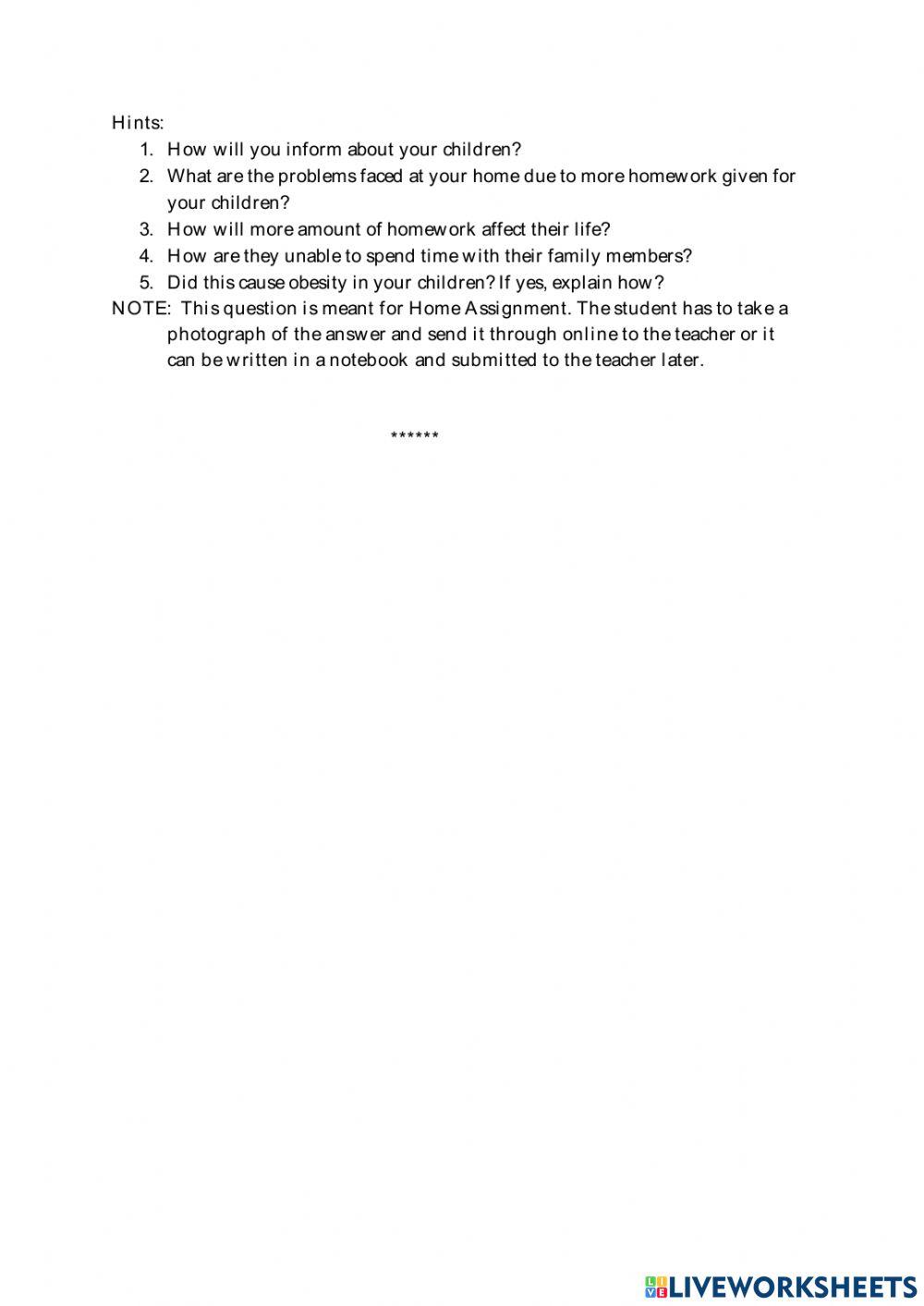 9thclass unit 3-Homework-worksheeet-6 worksheet | Live Worksheets