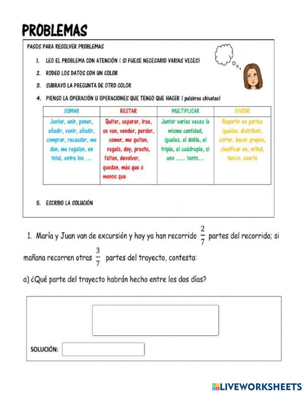Problemas con fracciones Matemáticas exercise | Live Worksheets