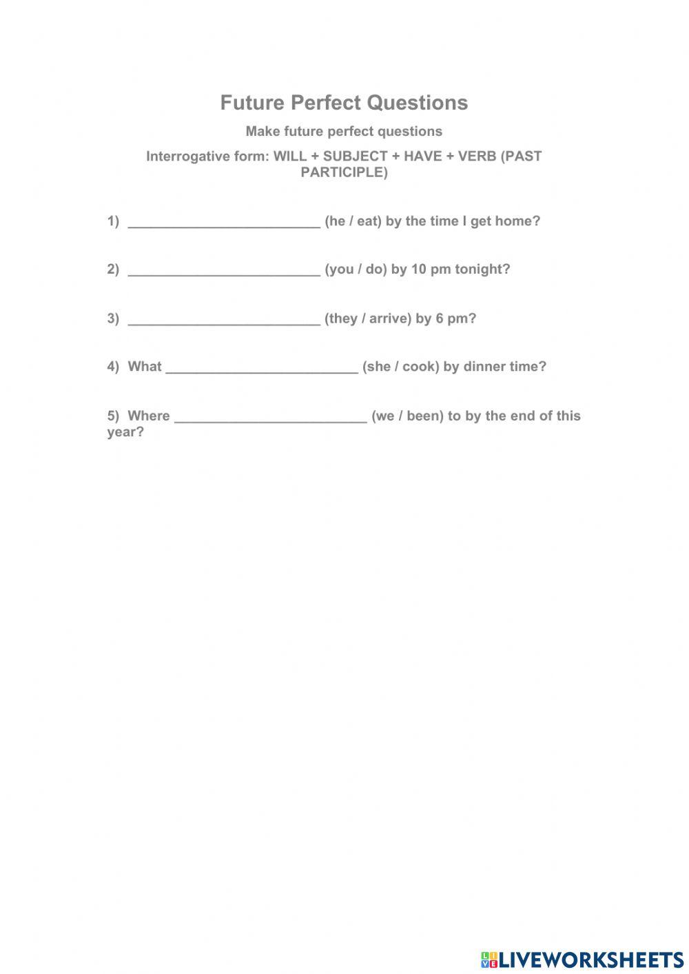 Future perfect … | Free Interactive Worksheets | 1190108