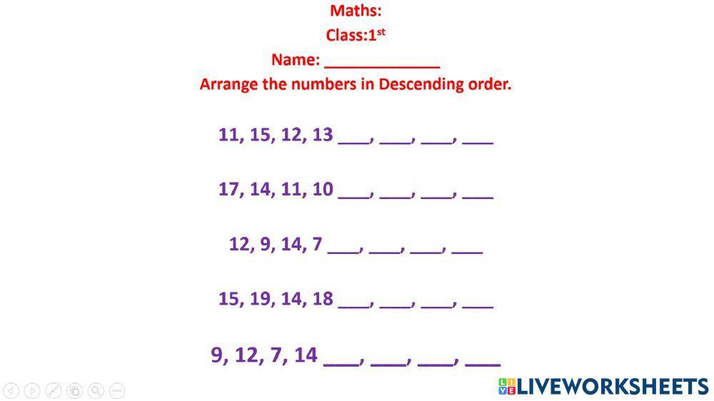 Maths online exercise for 1 | Live Worksheets