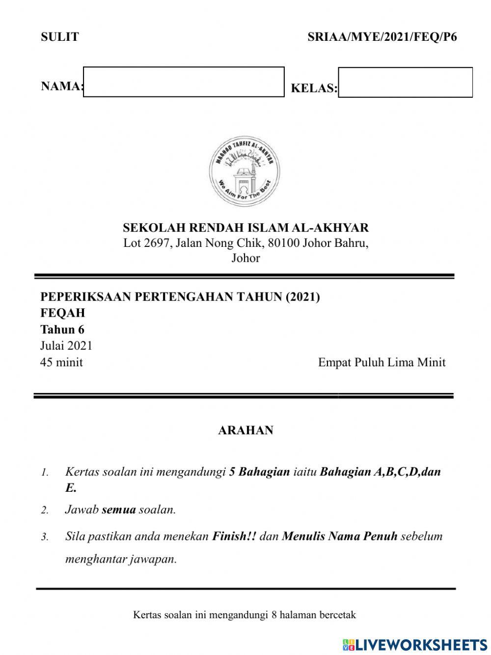 FEQAH TAHUN 6 online exercise for | Live Worksheets