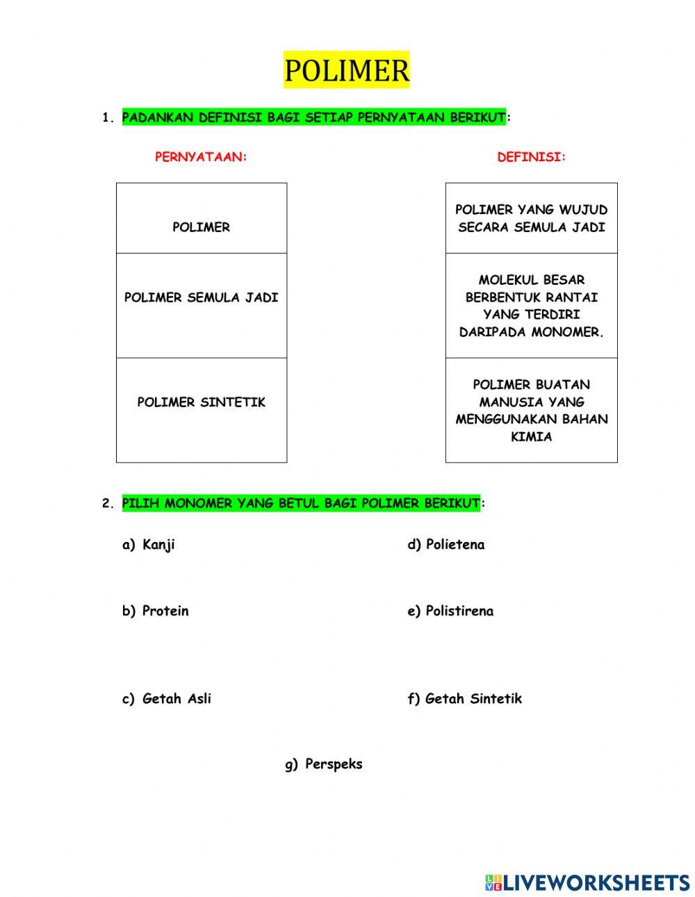 Latihan Memahami Polimer 1190668 | BettyFr | Live
