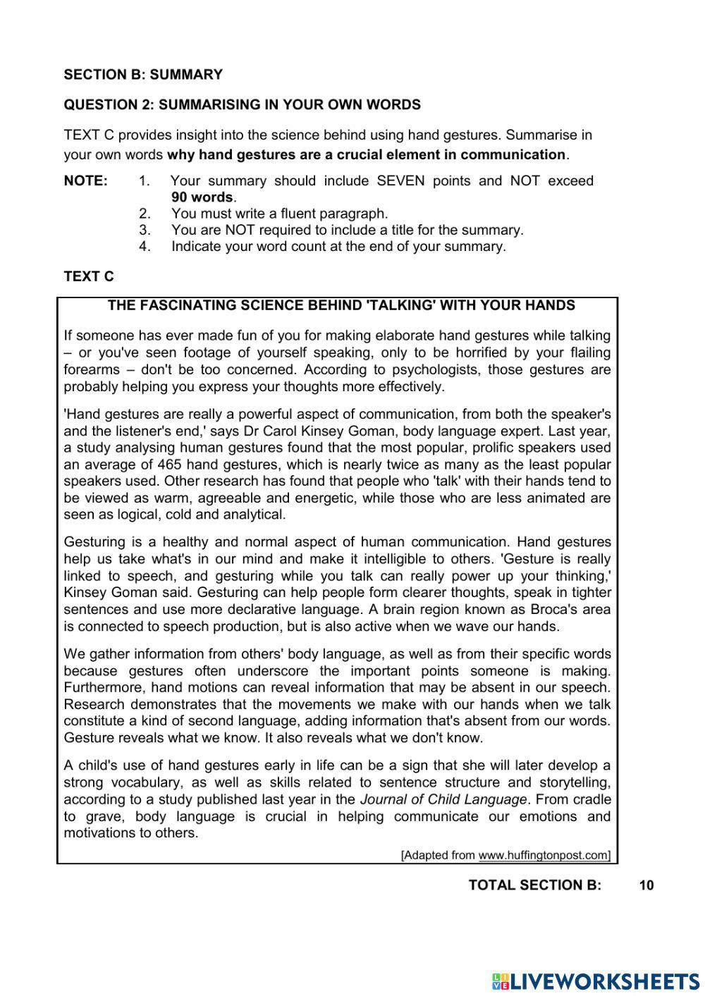 English paper 1 Middle exam 1190799 | Grace Vogt | Live