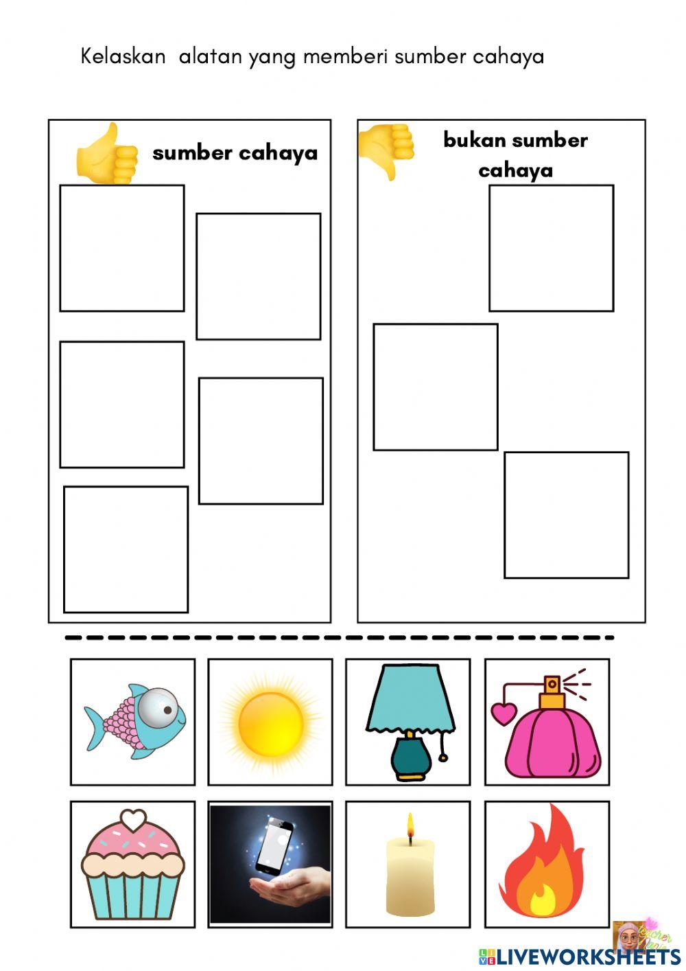 Sumber cahaya 2346 | Wafiyzara | Live Worksheets