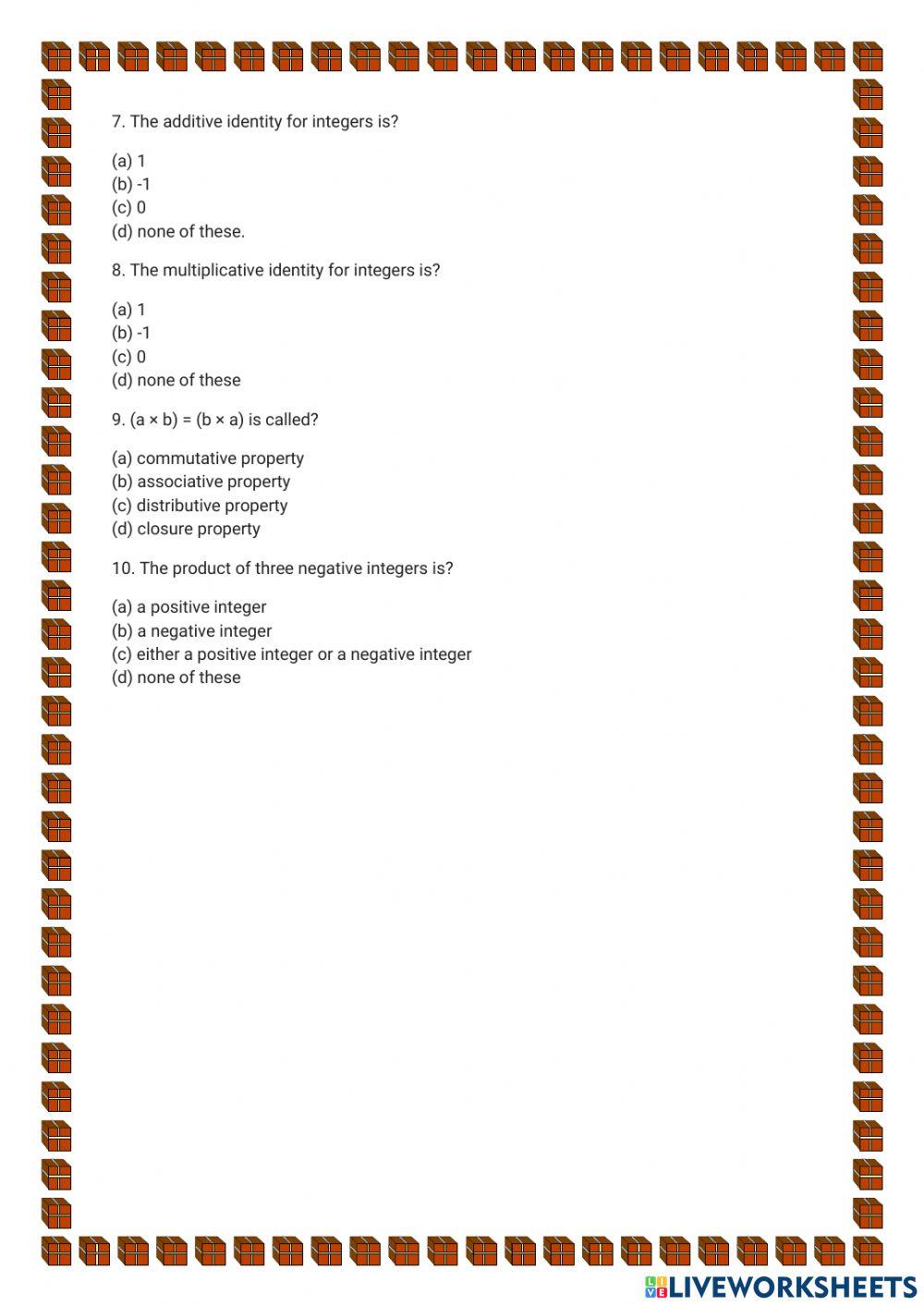 Integers live worksheet | 7Aclassteacher | Live