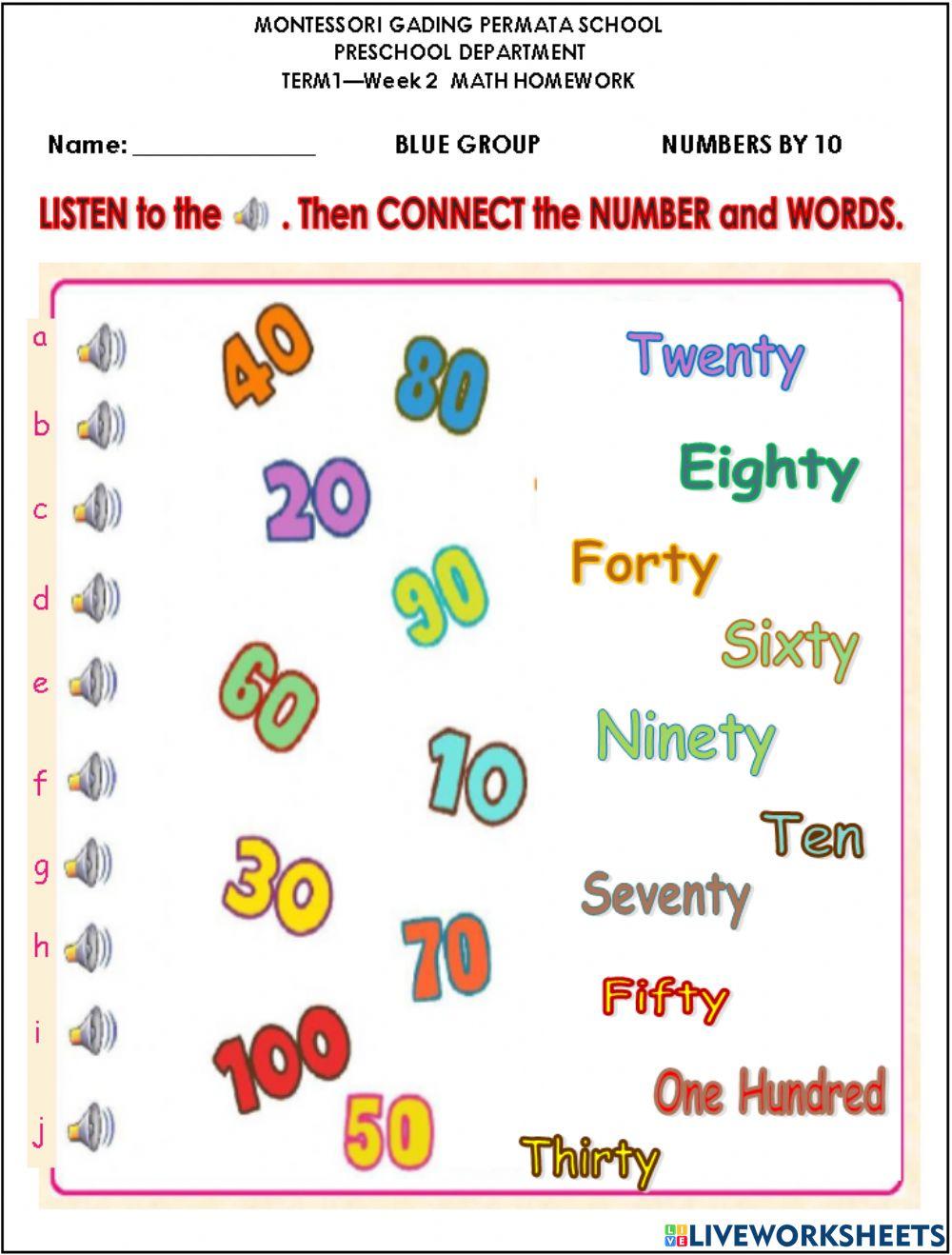 Listen and Connect the Number to the Word online exercise for | Live ...