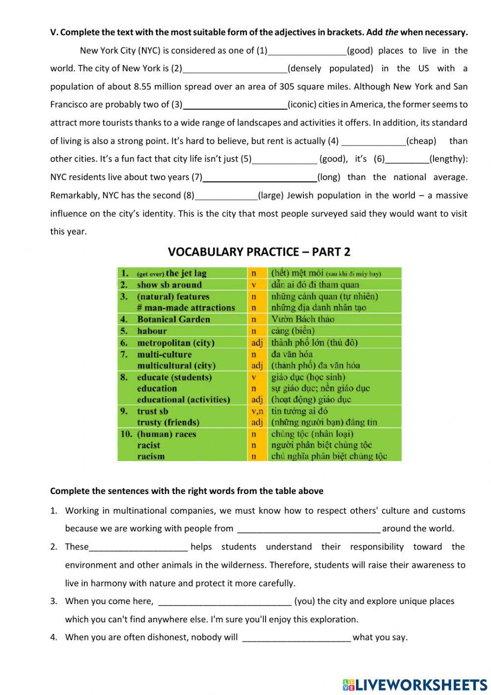 G9 - UNIT 2 VOCAB online exercise for | Live Worksheets