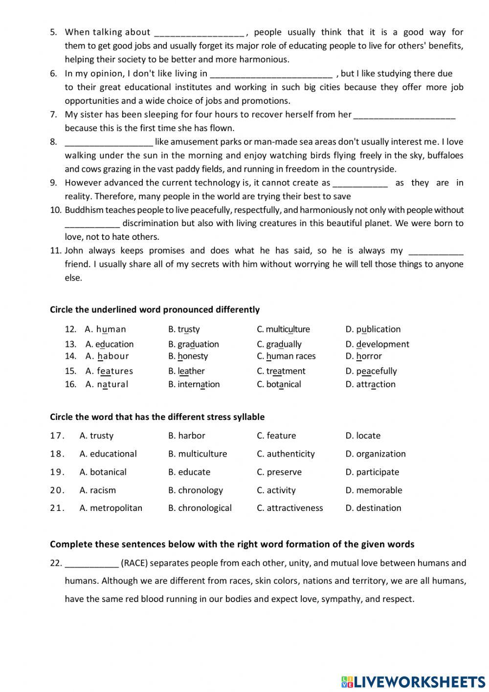G9 - UNIT 2 VOCAB online exercise for | Live Worksheets