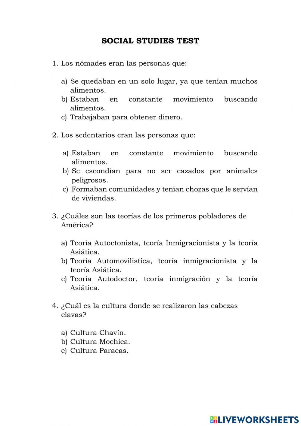 Personal Social Test worksheet | Live Worksheets