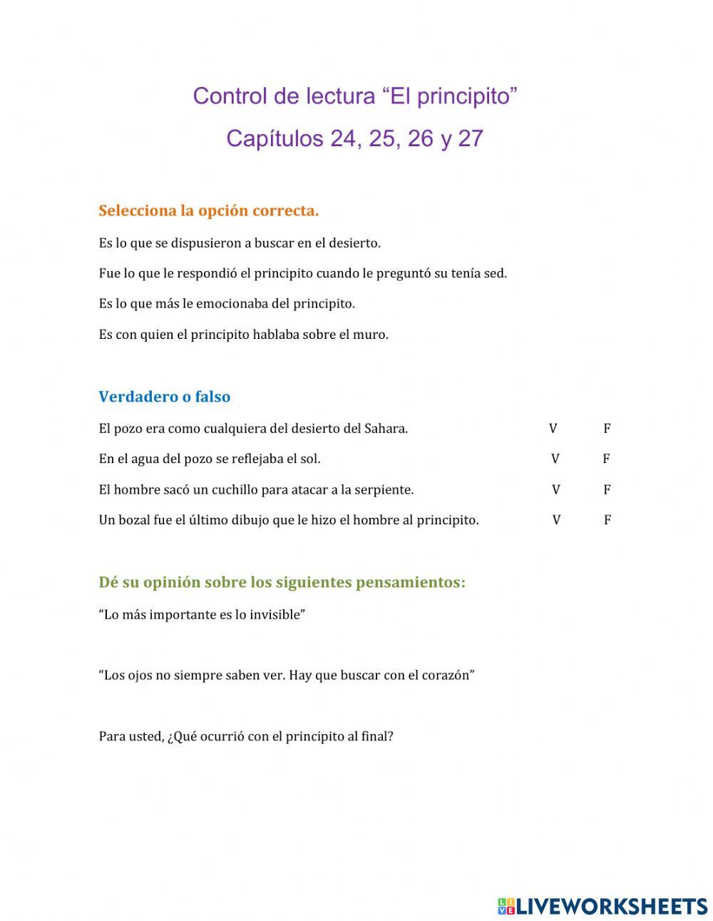 1191318 | Control de lectura El principito capítulos