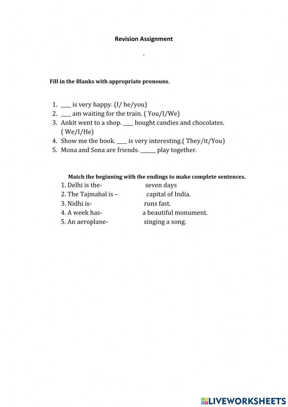 Revision Worksheet 1 interactive worksheet | Live Worksheets