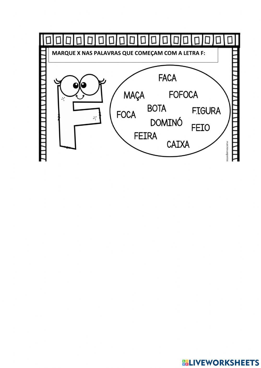 Letra F interactive worksheet for 1 ano | Live Worksheets