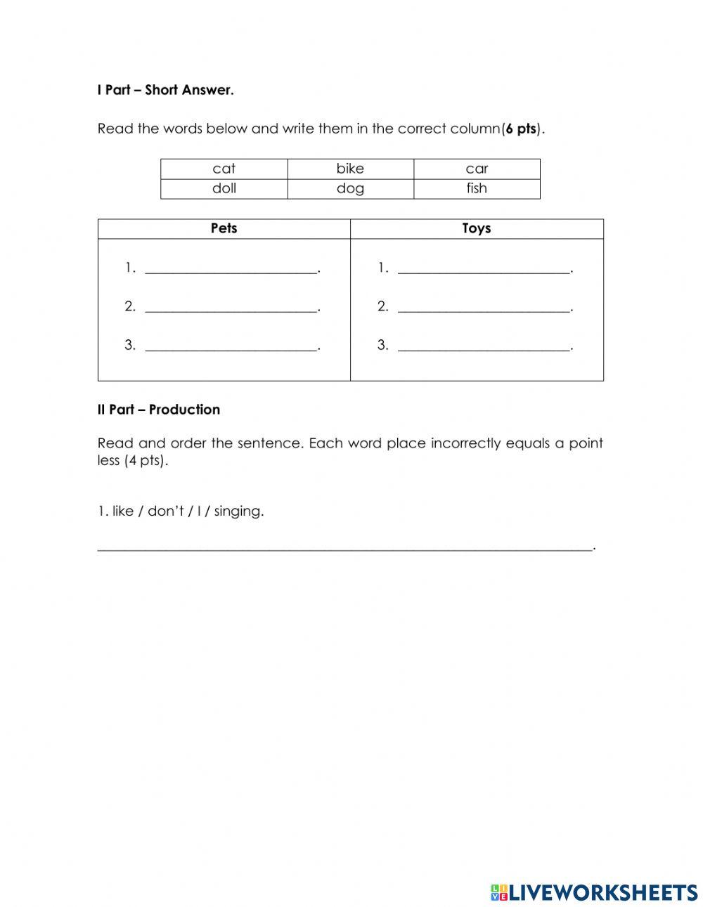 Quiz 1st Grade activity | Live Worksheets