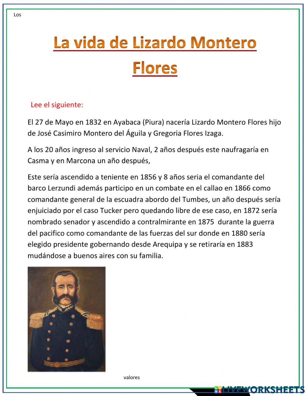La vida y Valores de Lizardo Montero worksheet | Live Worksheets