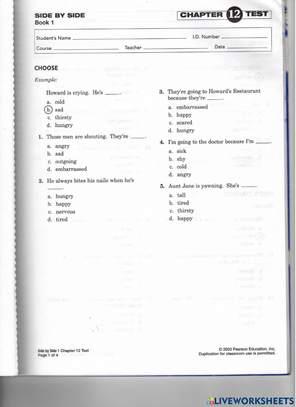 TEST BOOK 1 UNIT 12 online exercise for | Live Worksheets
