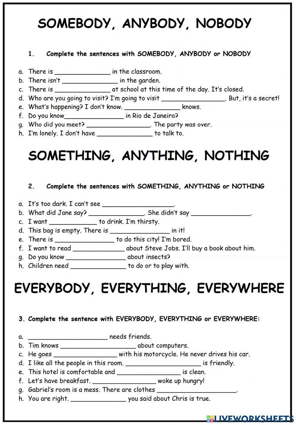 Indefinite Pron… | Free Interactive Worksheets | 1191982