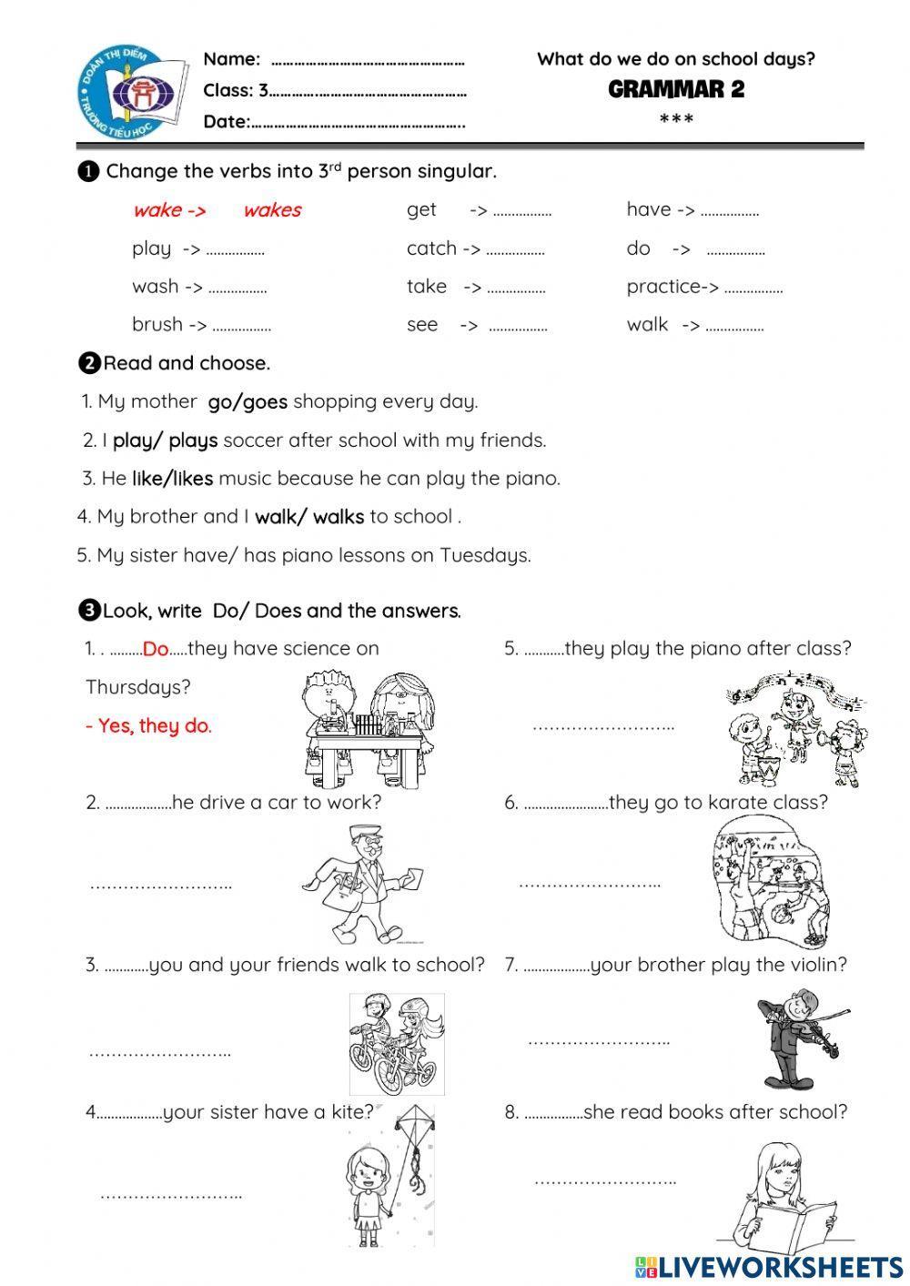 week 2 grammar 2 k3 worksheet | Live Worksheets