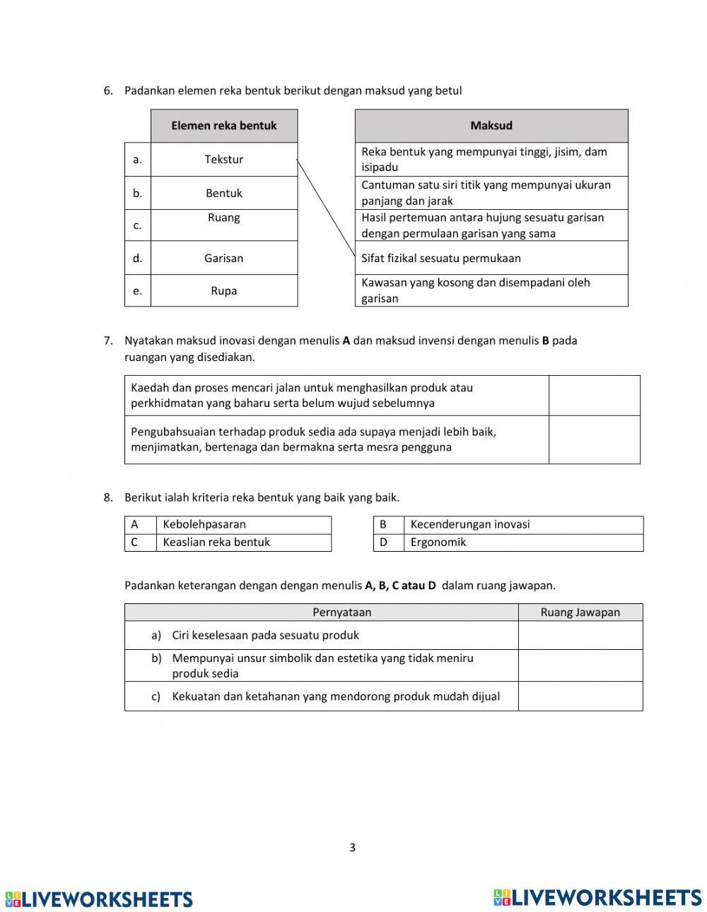 Latihan rbt tg1 worksheet | Live Worksheets